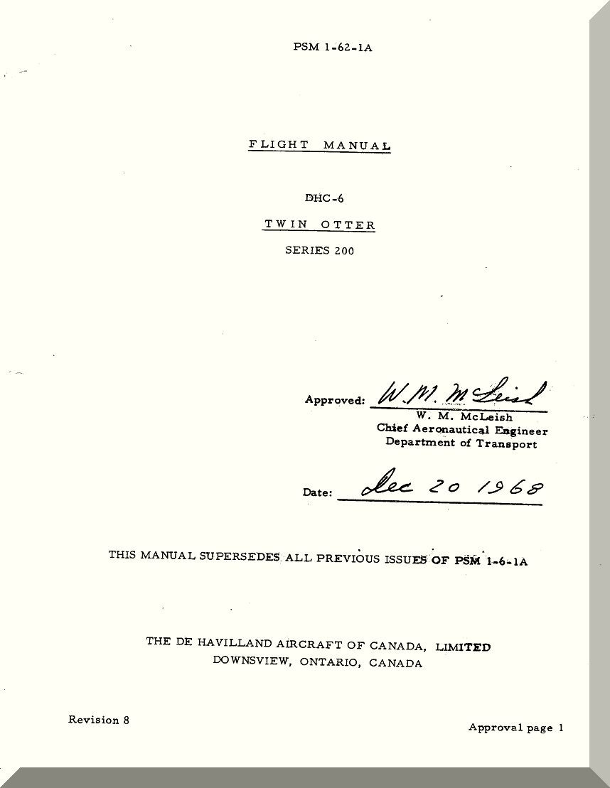 De Havilland DHC-6 Series 200 Aircraft Flight Manual - Aircraft Reports ...