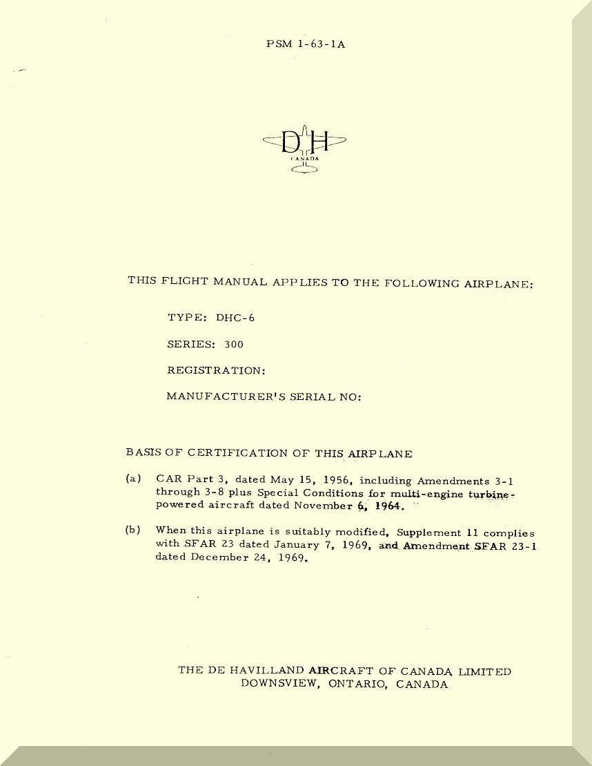 De Havilland DHC-6 Series 300 Aircraft Flight Manual - Aircraft Reports ...