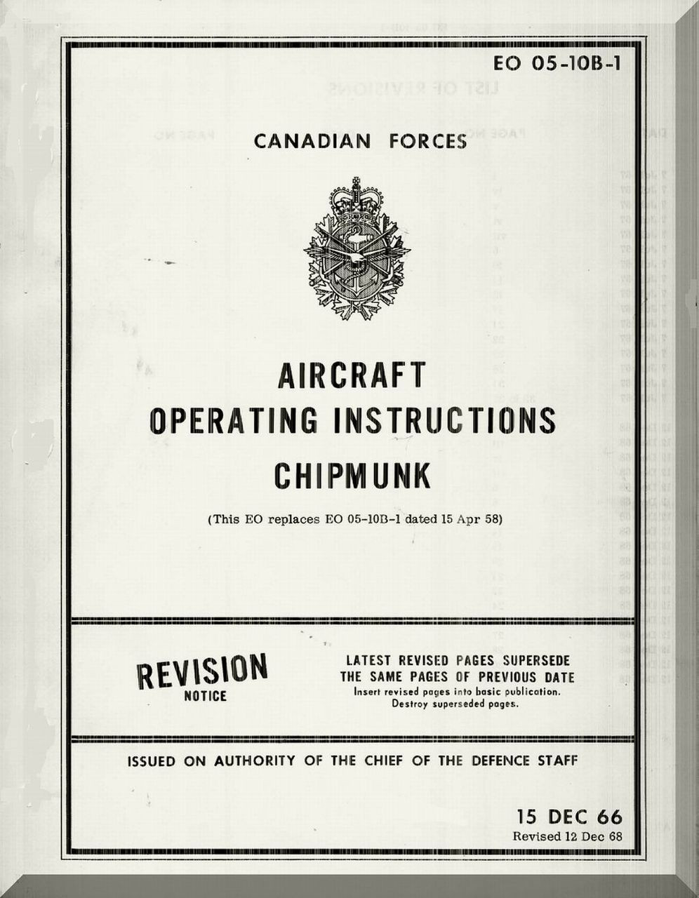 De Havilland DHC-1 Chipmunk Aircraft Operating Manual - EO 05-10B-1 ...
