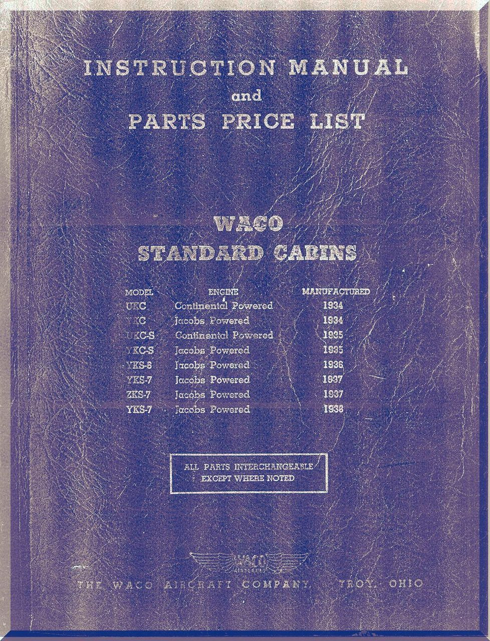 WACO Standard Cabin Instruction Manual and Parts Price List - Aircraft ...