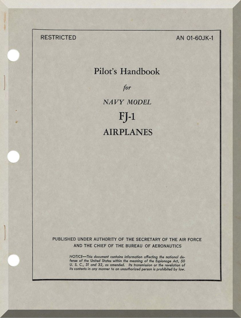 North American Aviation FJ-1 Aircraft Flight Manual -01-60JK-1 - 1952 ...
