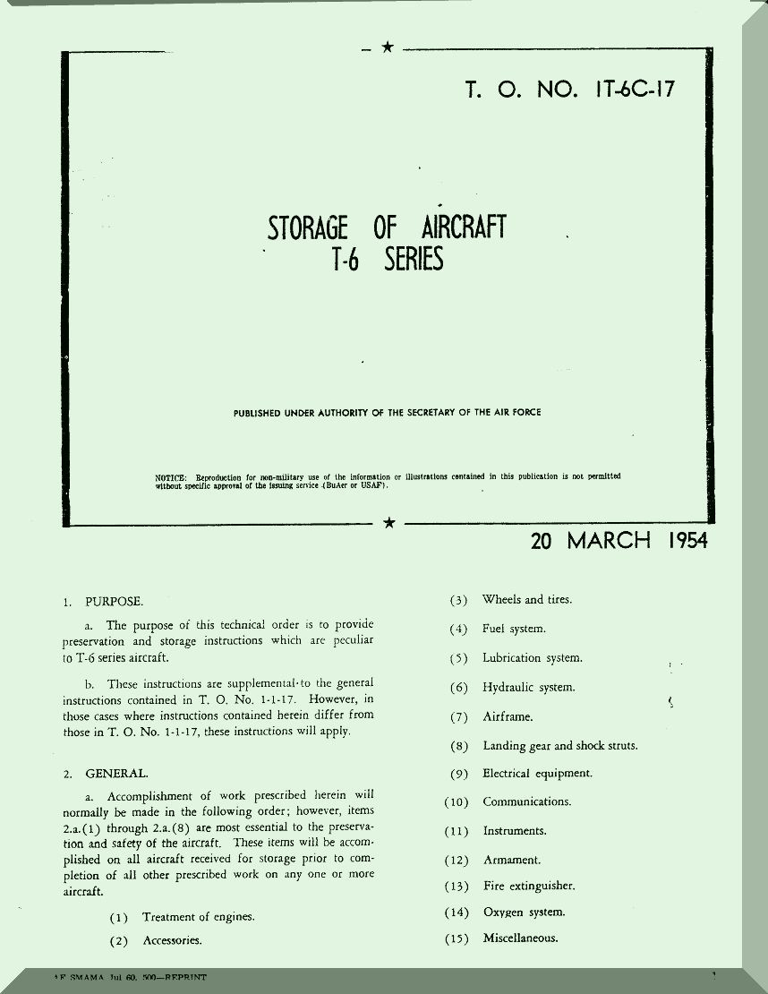 North American Aviation T-6 Aircraft Storage Manual - TO 1T-6C-17 ...