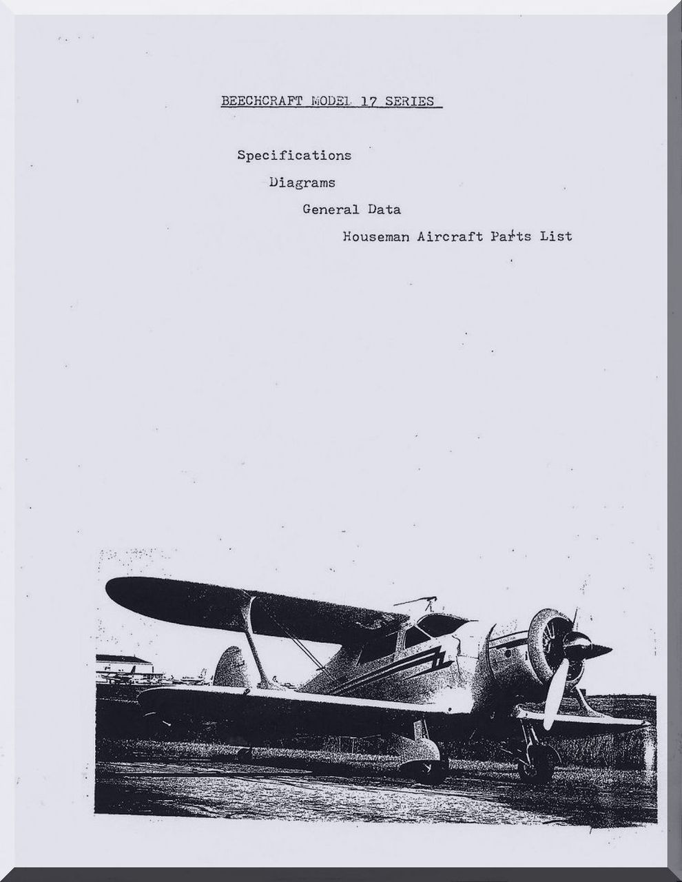 Beechcraft 17 Staggerwing Aircraft Specification , Diagram and General Data Manual - Aircraft ...