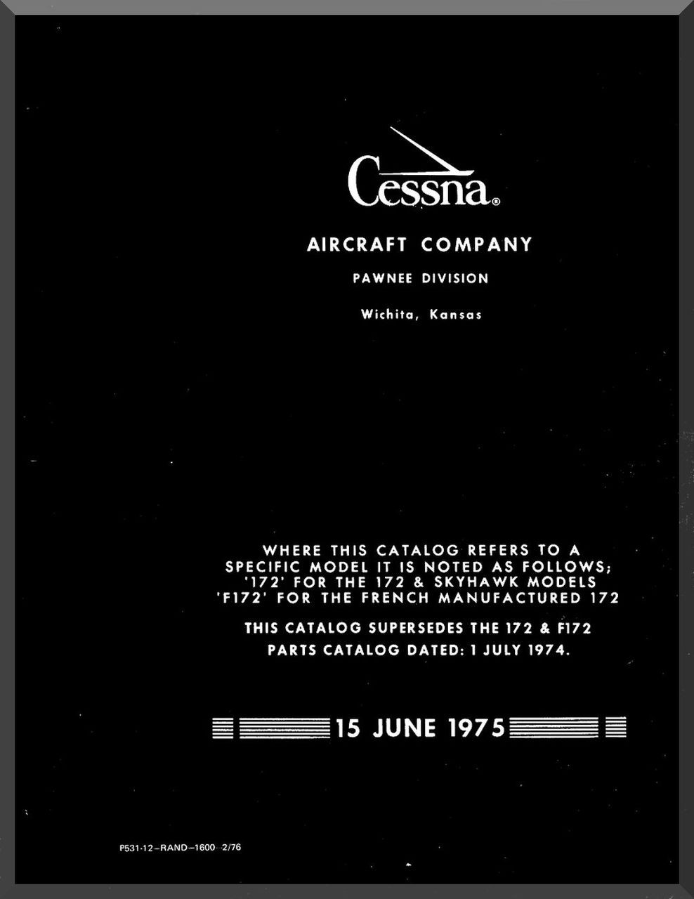 Cessna 172 Series Aircraft Illustrated Parts Catalog Manual 1975 ...