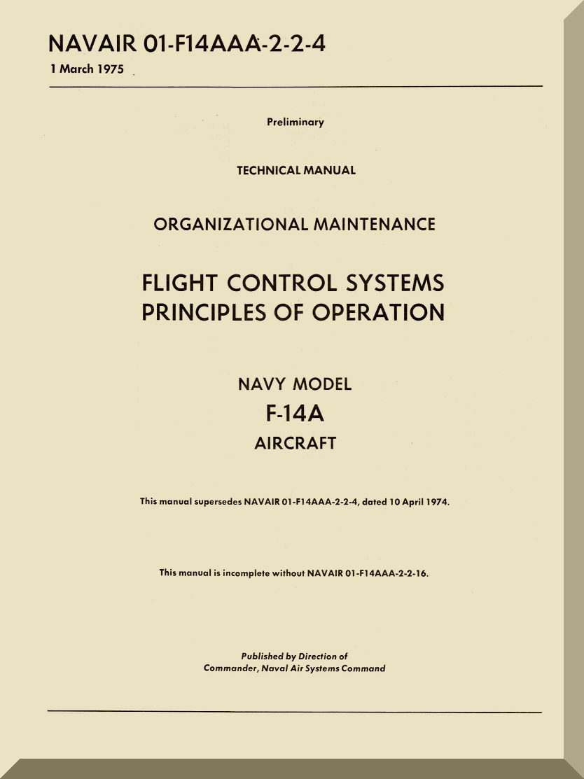 Grumman F-14 A NATOPS Organizational Maintenance Flight Control Systems ...