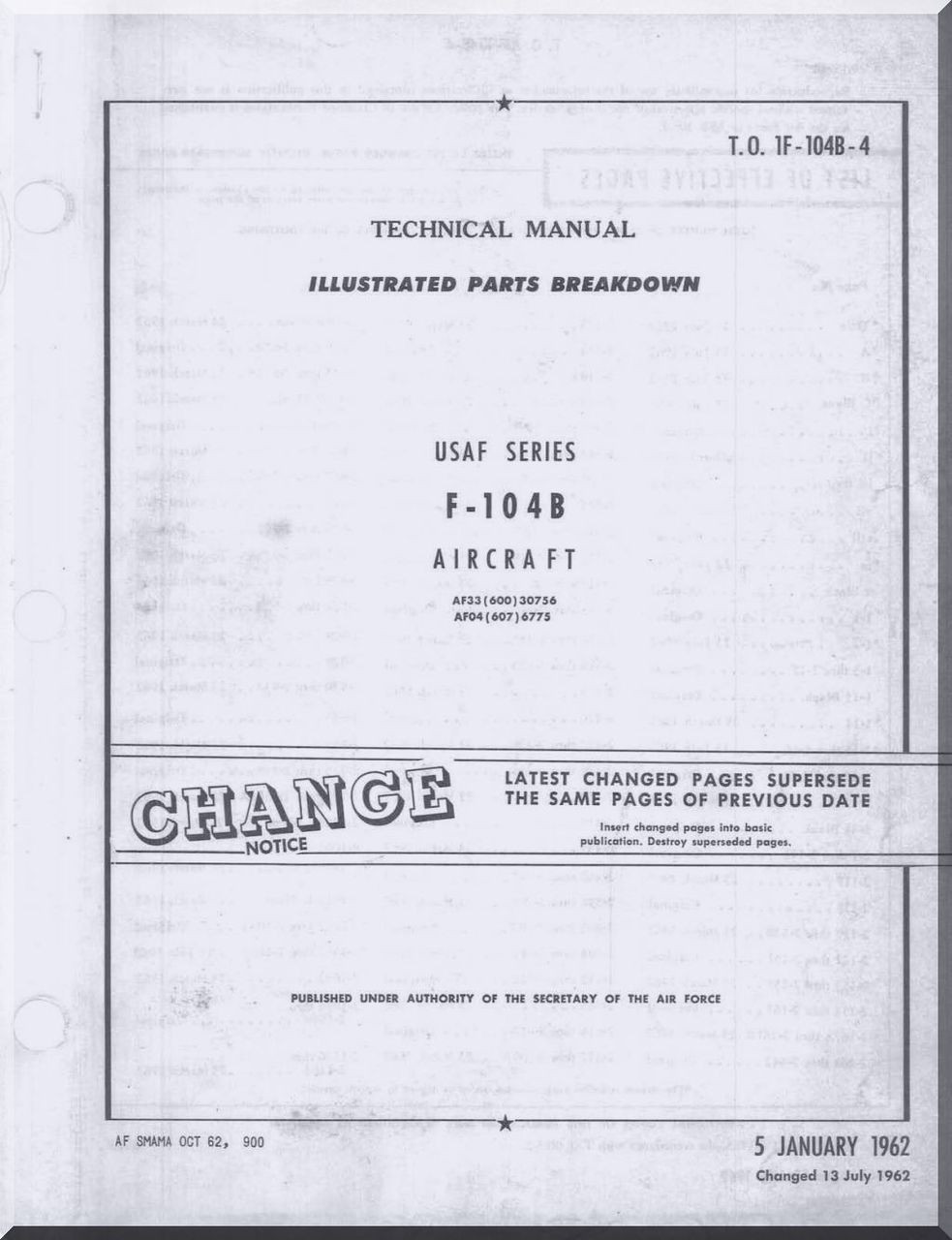 Lockheed F-104 B Aircraft Illustrated Parts Catalog Manual - T.O. 1F ...