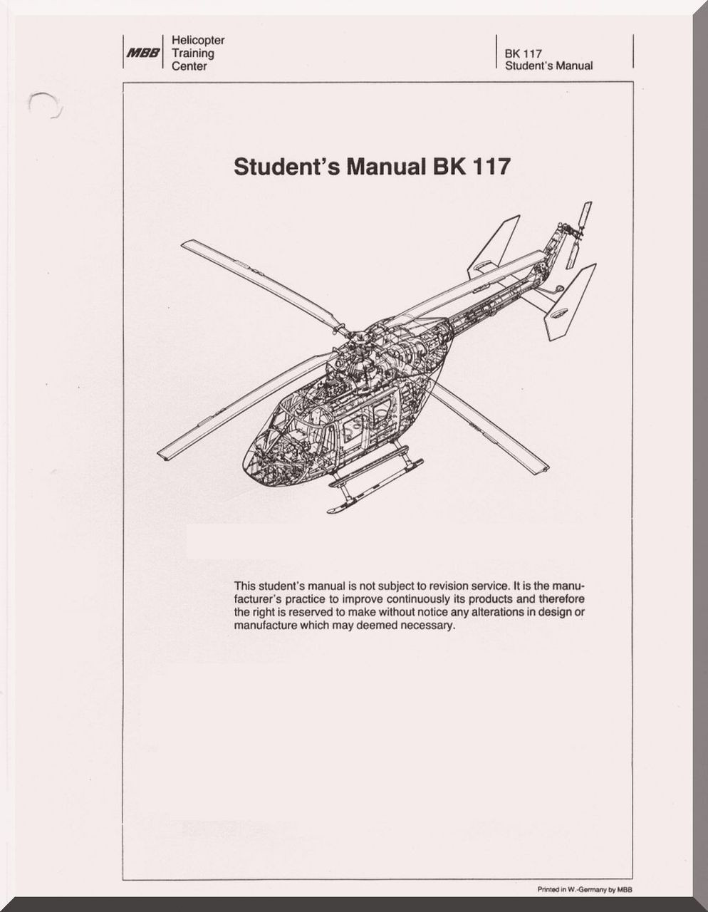 MBB /Kawasaki BK 117 Helicopter Student Manual , ( English a Language ...