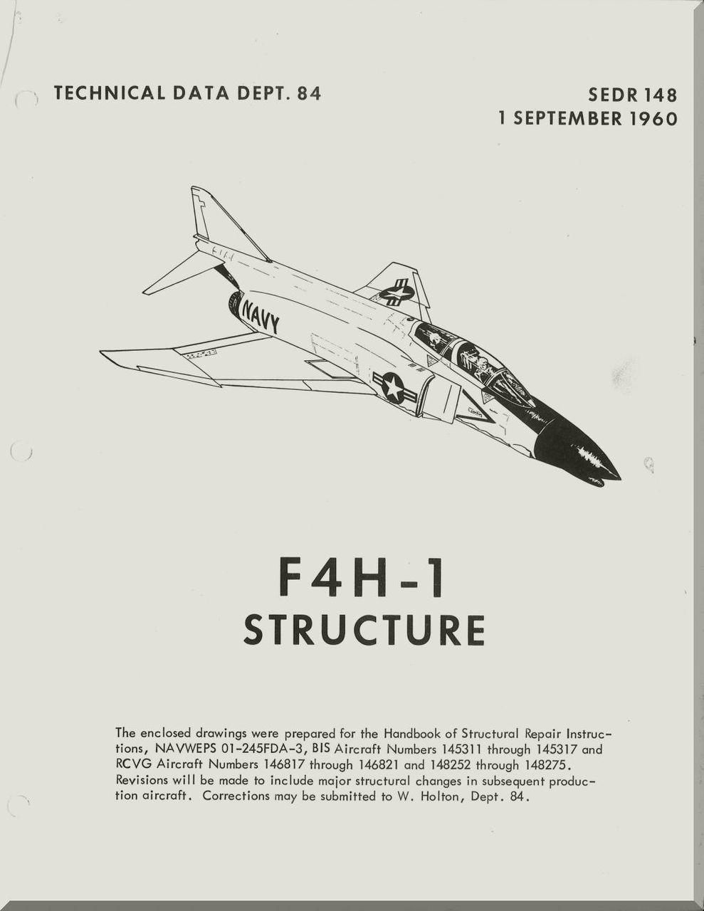 Mc Donnell Douglas F-4H -1 Aircraft Structure Manual - -1960 - Aircraft ...