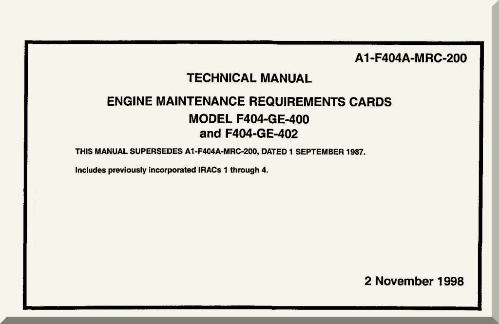 GE F404-GE-400 / 402 Aircraft Turbofan Engine Maintenance Requirements ...