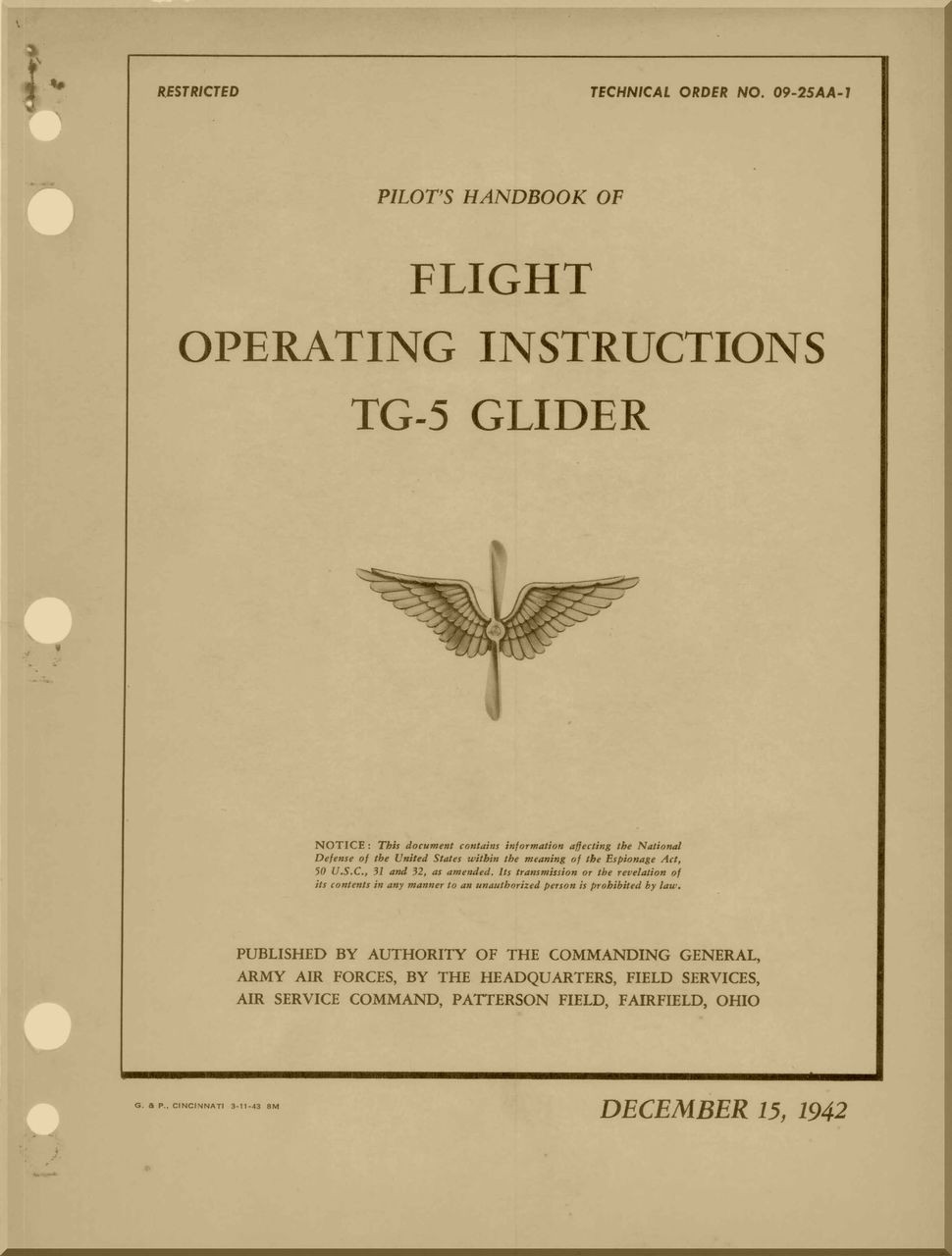 Aeronca TG-5 Glider Aircraft Operating Instructions Manual - 1942 ...