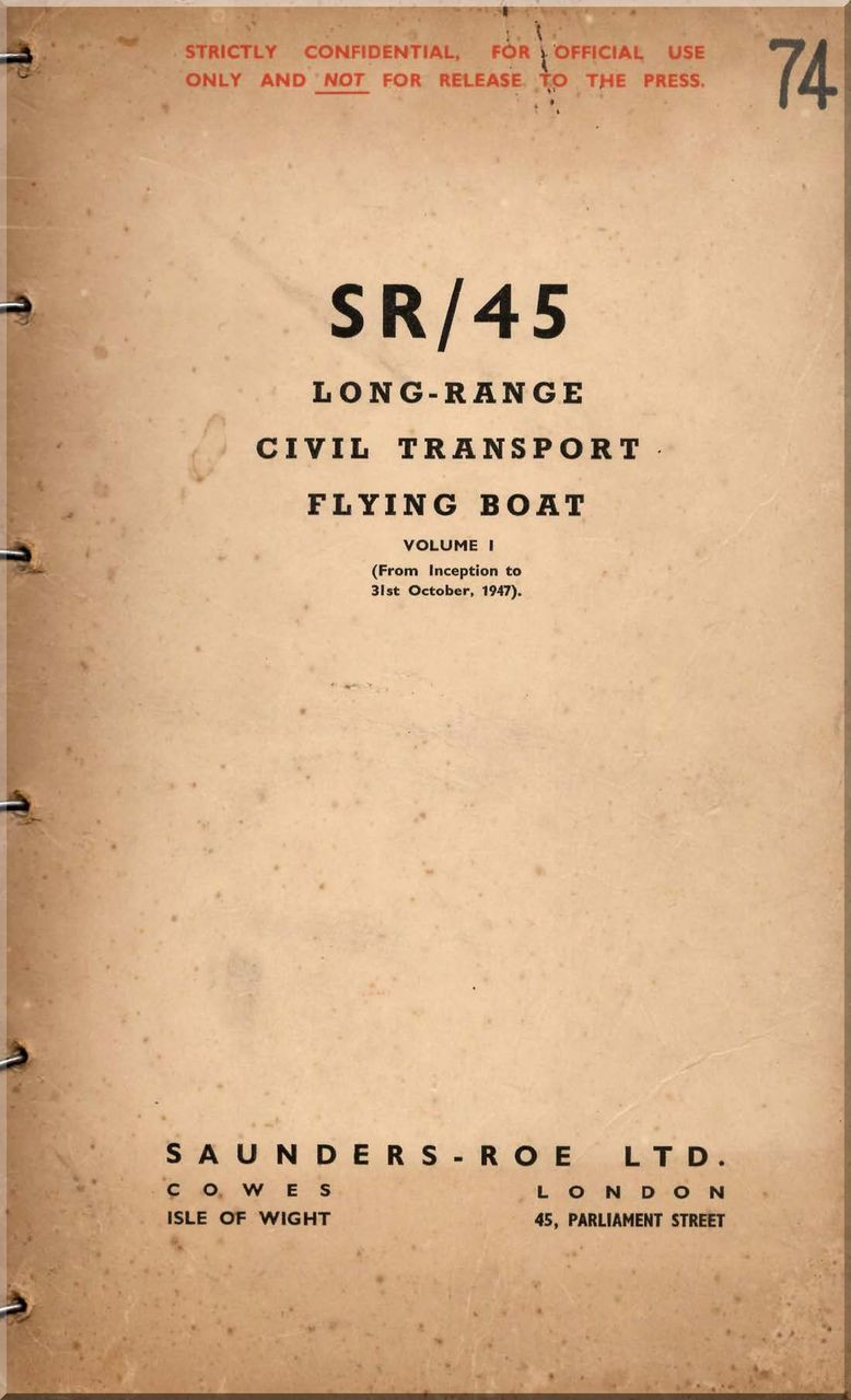 Saunders Roe ( SaRo ) Princess SR/45 Aircraft Long-Range Civil ...