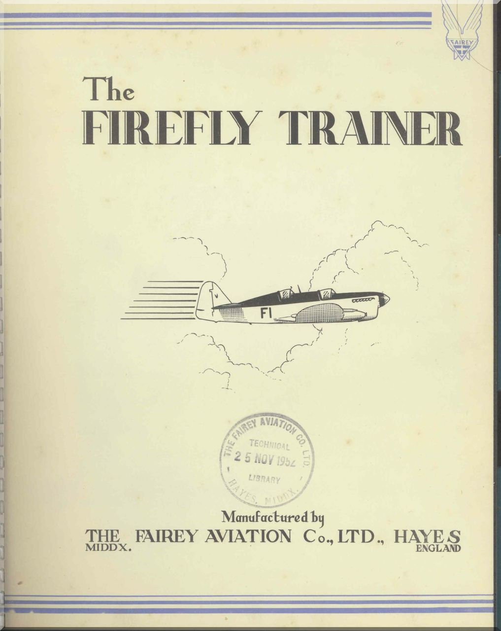 Fairey Firefly Trainer Aircraft Technical Brochure Manual - - Aircraft ...