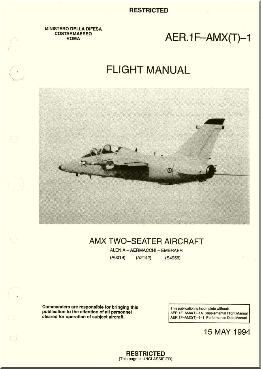 Aeritalia Aermacchi Embraer AMX Two Seater Aircraft Flight Manual ...