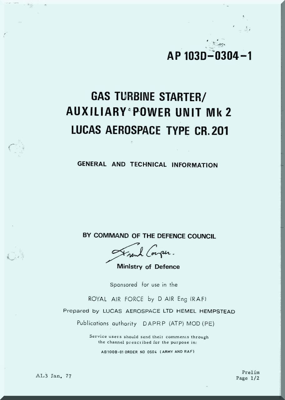 Lucas Aerospace Gas Turbine Starter & Auxiliary Power Unit Mk.2 Type CR ...