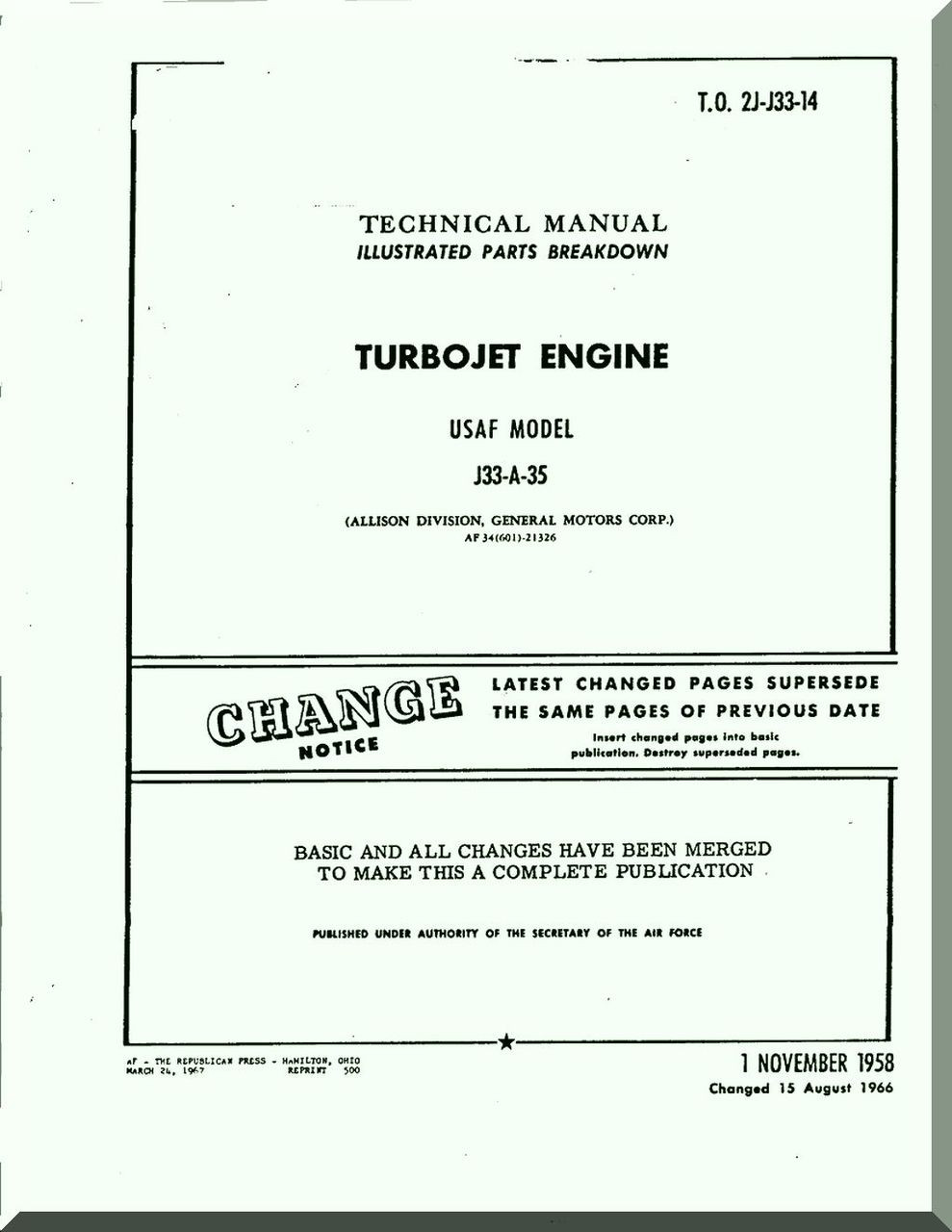 Allison J33-A-35 Aircraft Engine Parts Catalog Manual - 1958 - Aircraft ...