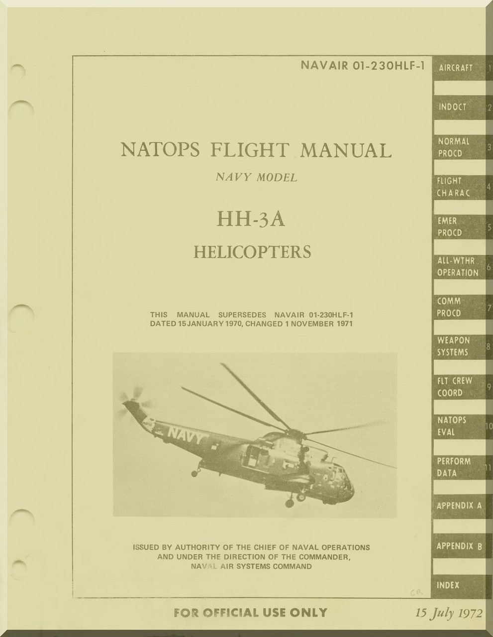 Sikorsky HH-3A Helicopter Flight Manual NAVAIR 01-230HLF-1 - 1972 ...