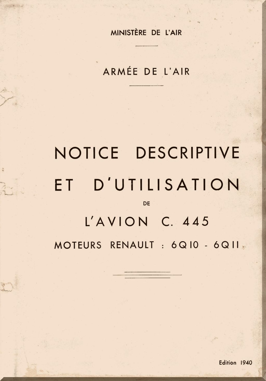 Caudron C.445 Aircraft Description and Operation Manual (French ...