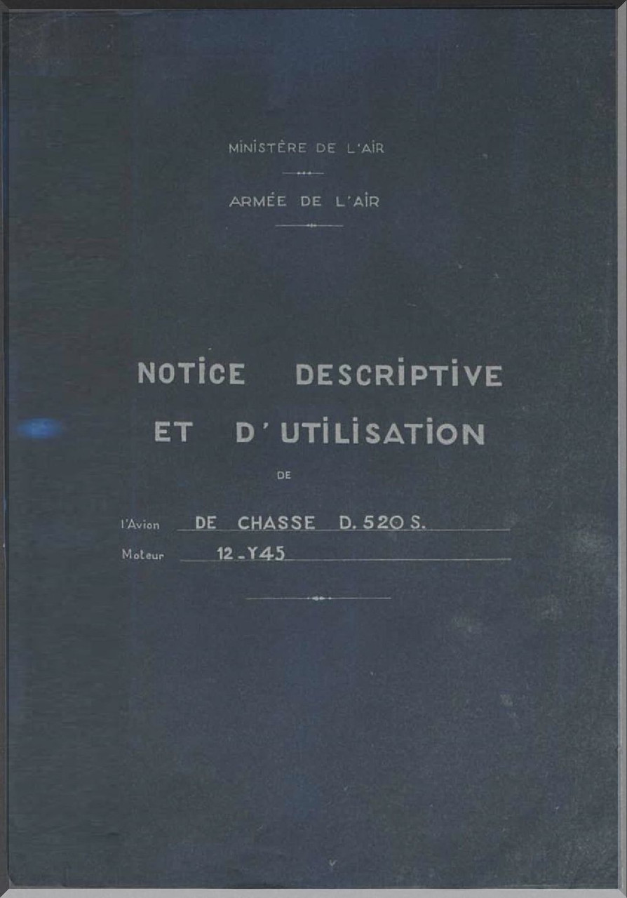 Dewoitine D.520 S Aircraft Technical Manual (French Language)