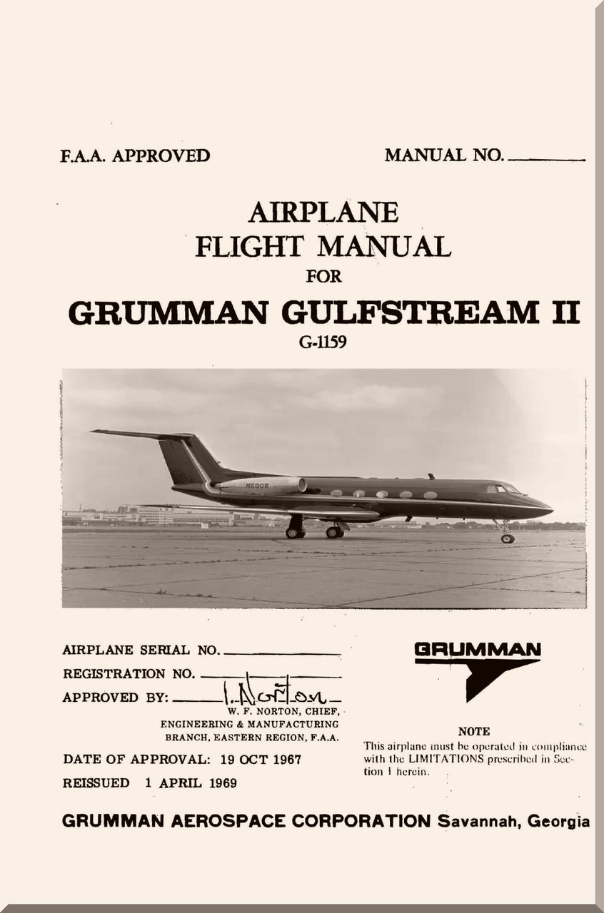 Grumman Gulfstream I (G-1159) Aircraft Flight Manual - 1957 / 1969