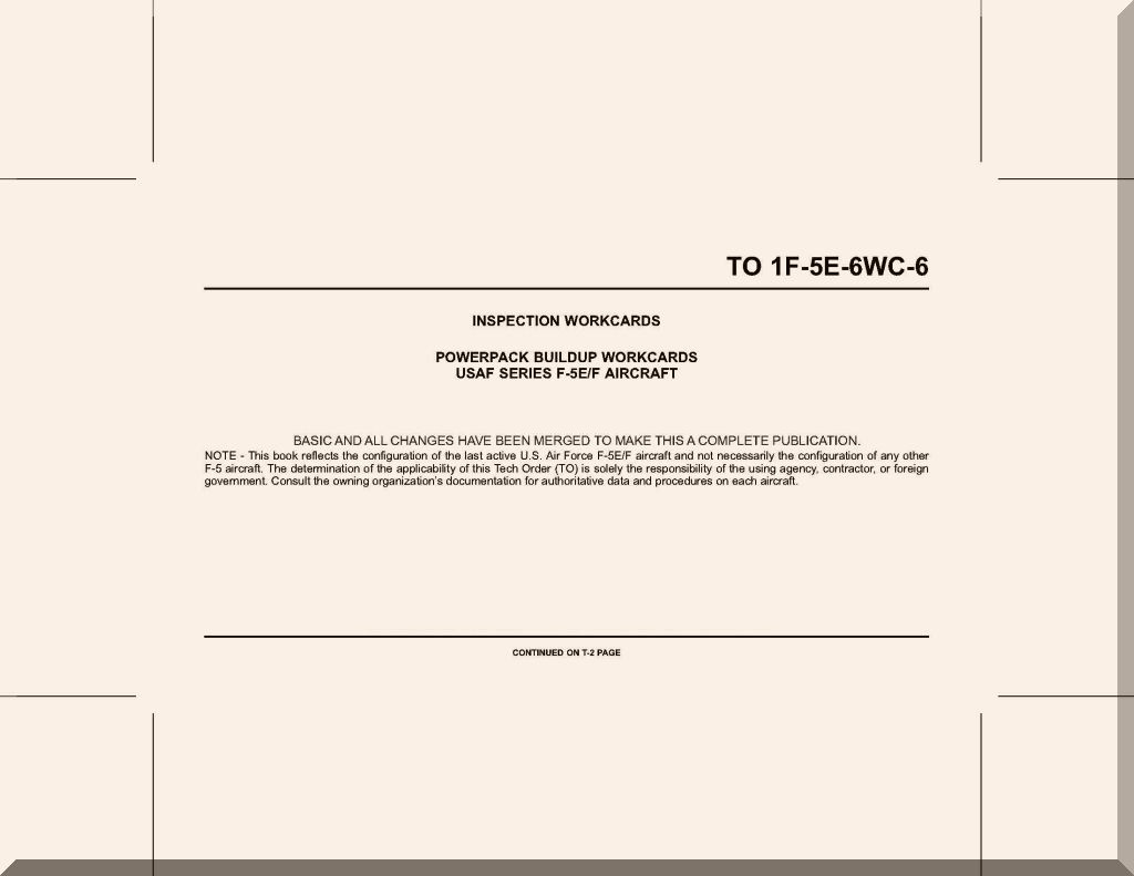 Northrop F-5 E,F Aircraft Inspection Workcards Manual - Powerpack ...