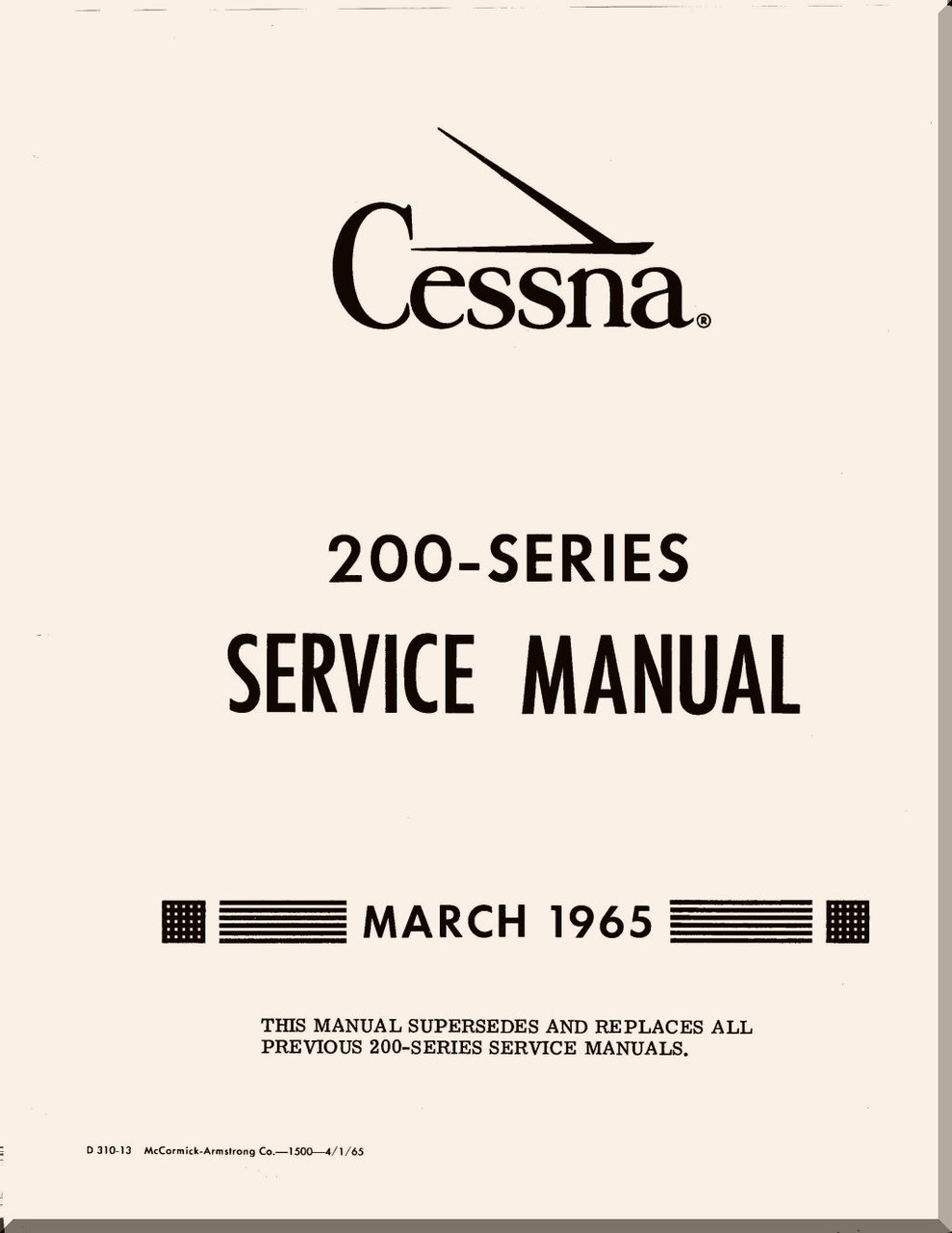 Cessna 200 Series Aircraft Service Manual , 1965
