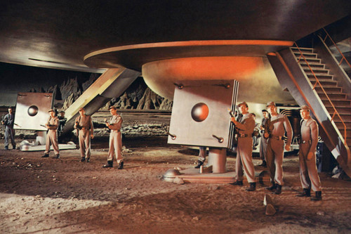Forbidden Planet cult movie flying saucer spaceship guarded by men 8x12 ...