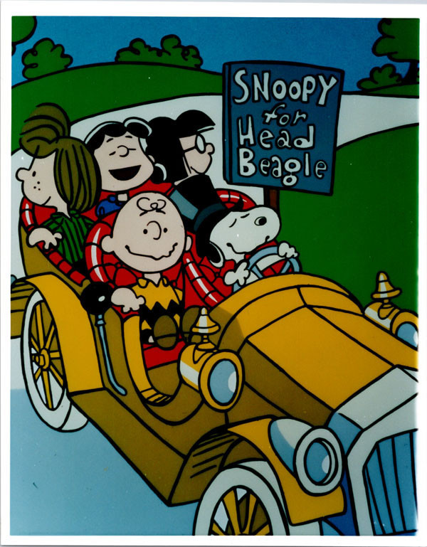 Snoopy and the Peanuts gang in car with Snoopy driving vintage 1970's ...