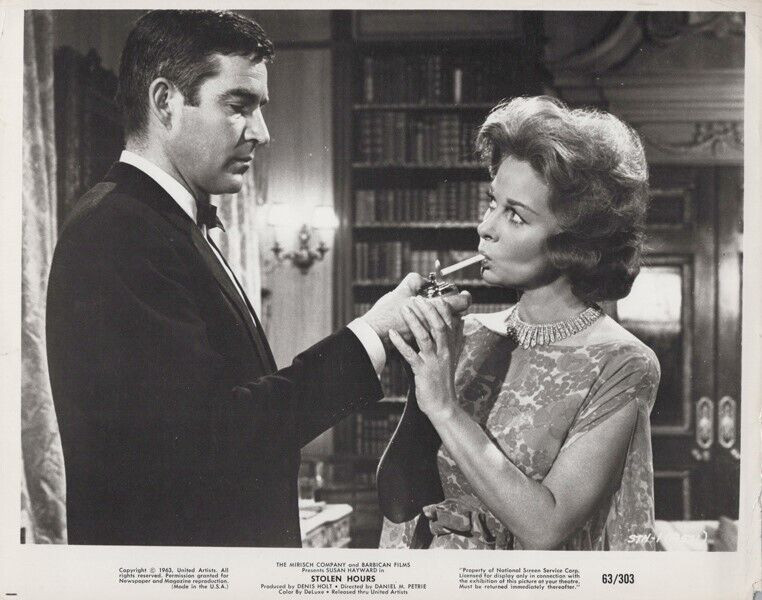 Stolen Hours original 8x10 photo Michael Craig lights cigarette Susan ...