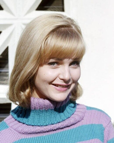 Carol Lynley in striped sweater smiles for press at movie event 8x10 ...