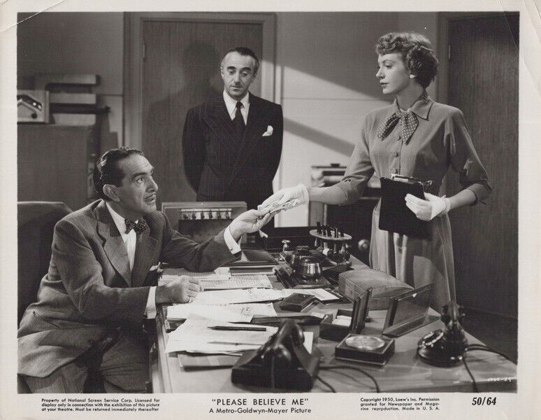 Please Believe Me 1950 original 8x10 photo Deborah Kerr gets cash in office - Moviemarket