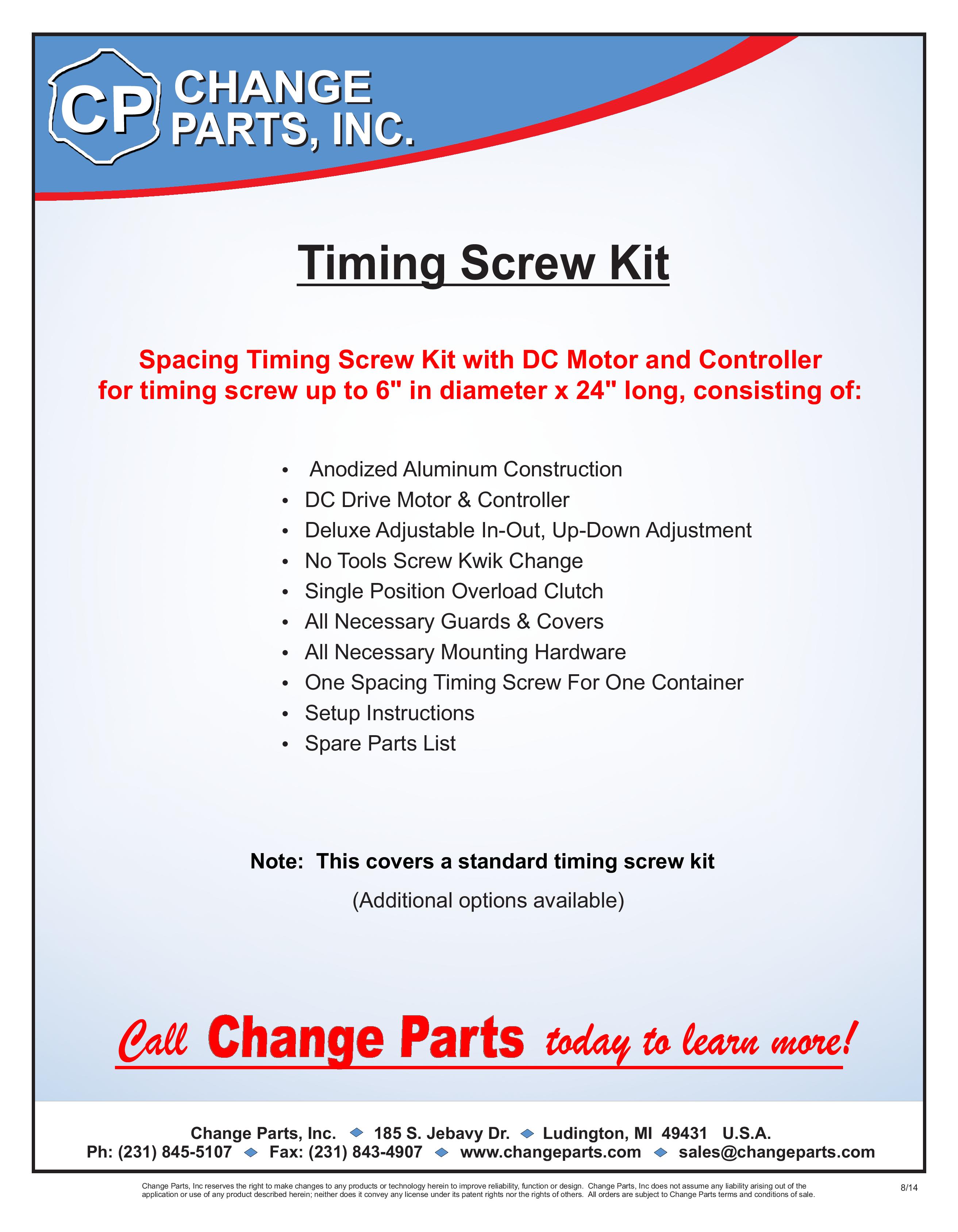 Timing Screws & Feed Screws for Packaging Systems