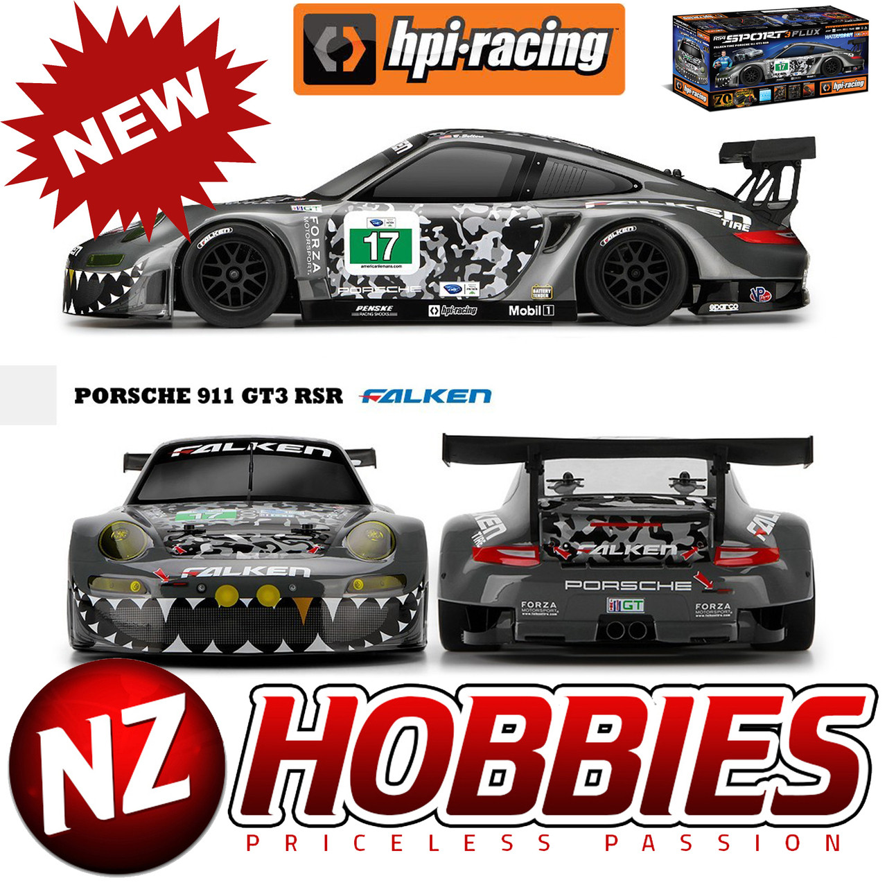 HPI 114350 RS4 Sport 3 Flux Porsche 911 GT3R 1/10 RTR 4WD w/Radio - NZ ...