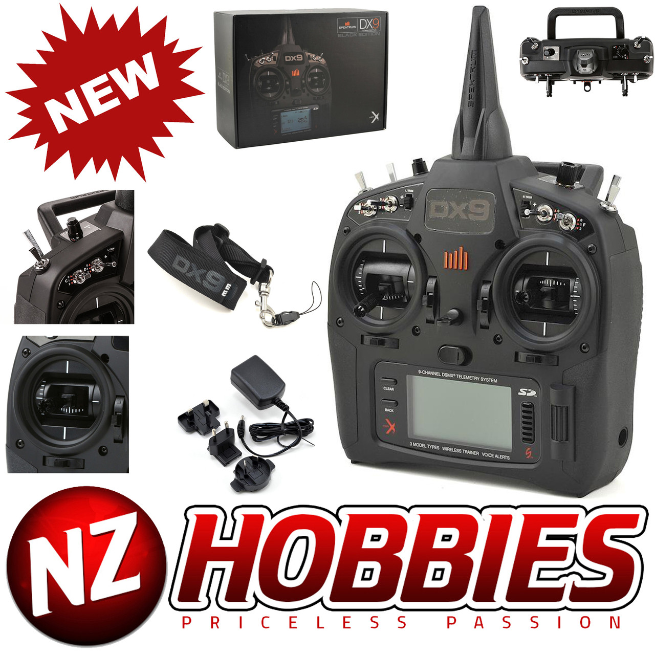 Spektrum DX9 9-Channel DSMX Transmitter Only Black Edition Mode 2 ...