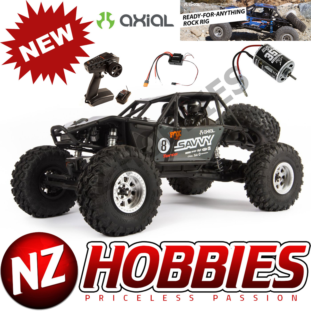 Axial AXI03016T2 1/10 RR10 Bomber 4WD Rock Racer RTR, Savvy - NZ HOBBIES
