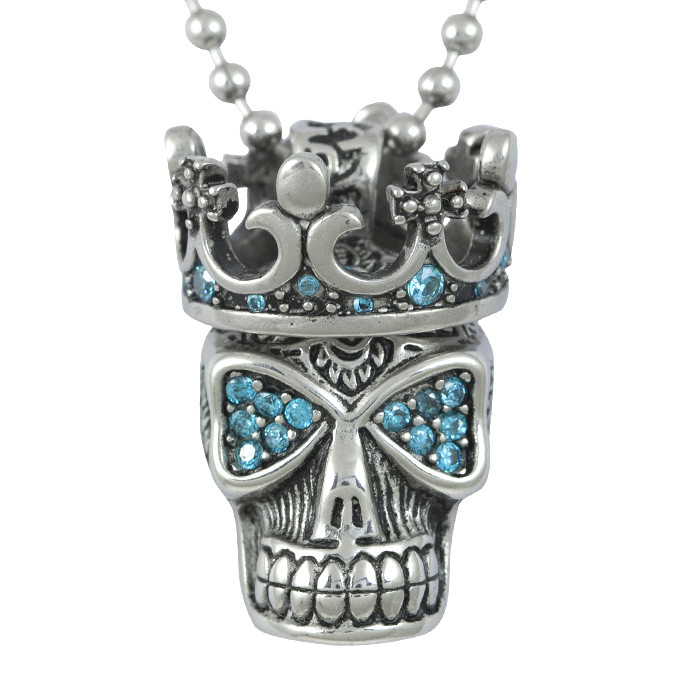 Blue Fire Skull with Crown Necklace - Controse