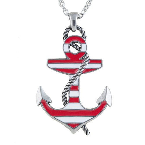 Anchor Pendant Necklace Red Color Striped Anchor - Controse