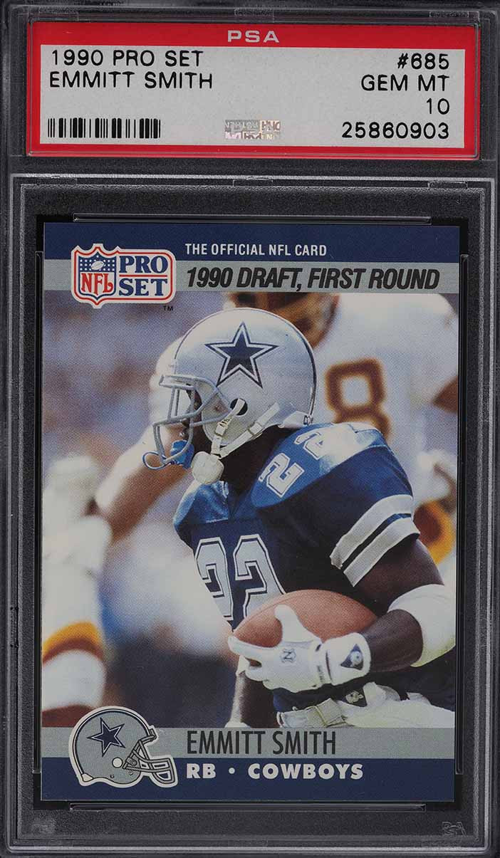 1990 PRO SET EMMITT SMITH ROOKIE RC 685 PSA 10 GEM MINT Cardboard Picasso