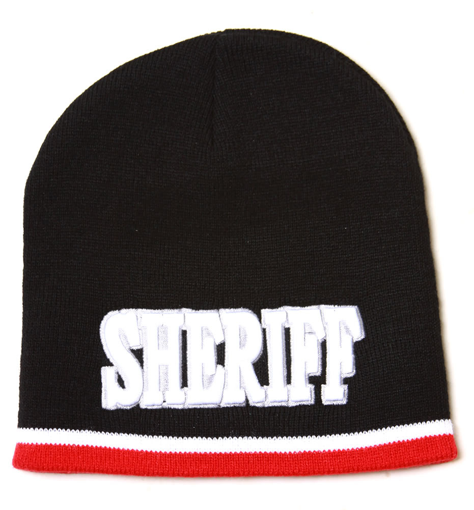 Cuffless Red White Navy Blue Beanie - Sheriff Police - Gravity Trading