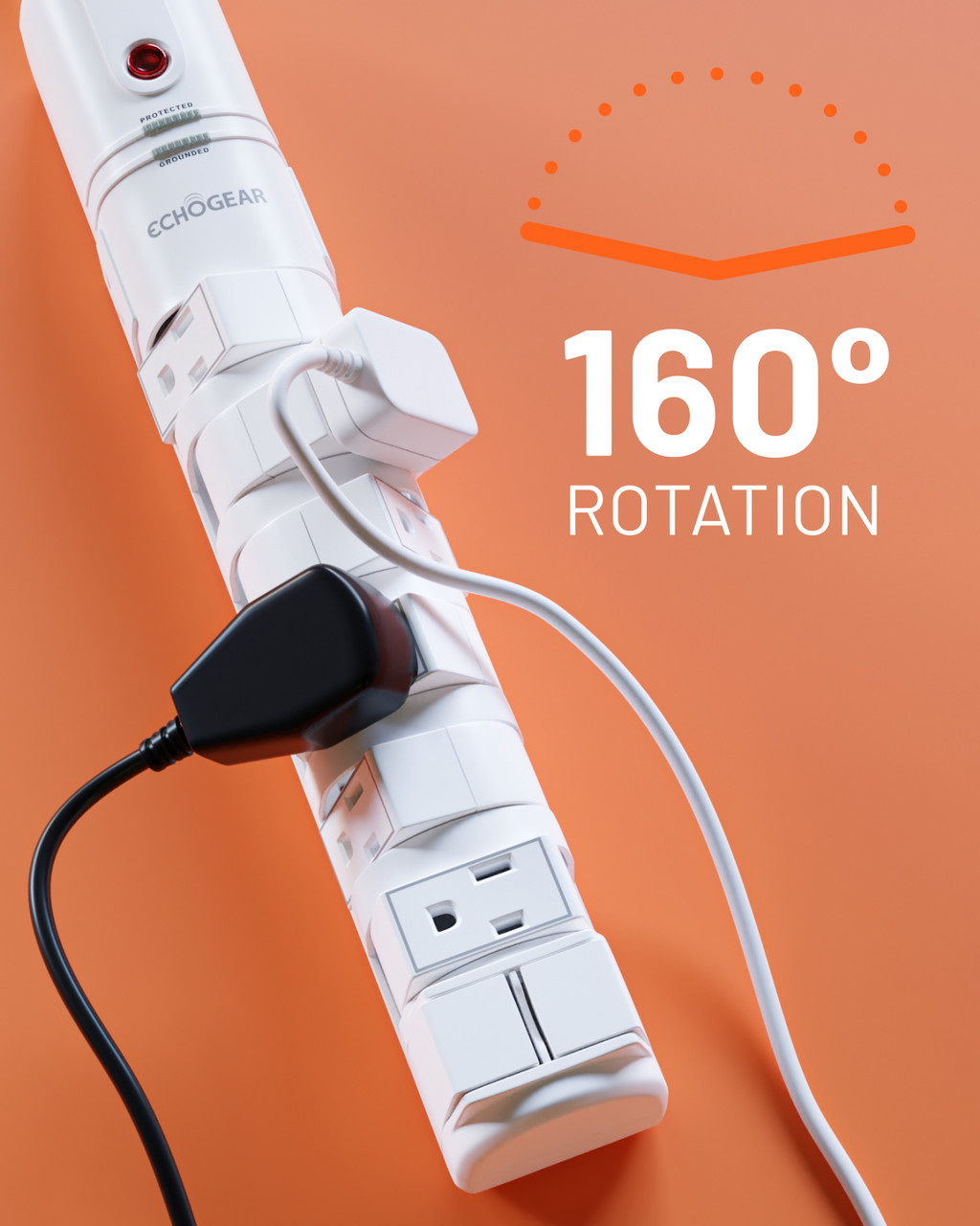 White 8-Outlet Rotating-Plug Surge Protector Power Strip - ECHOGEAR