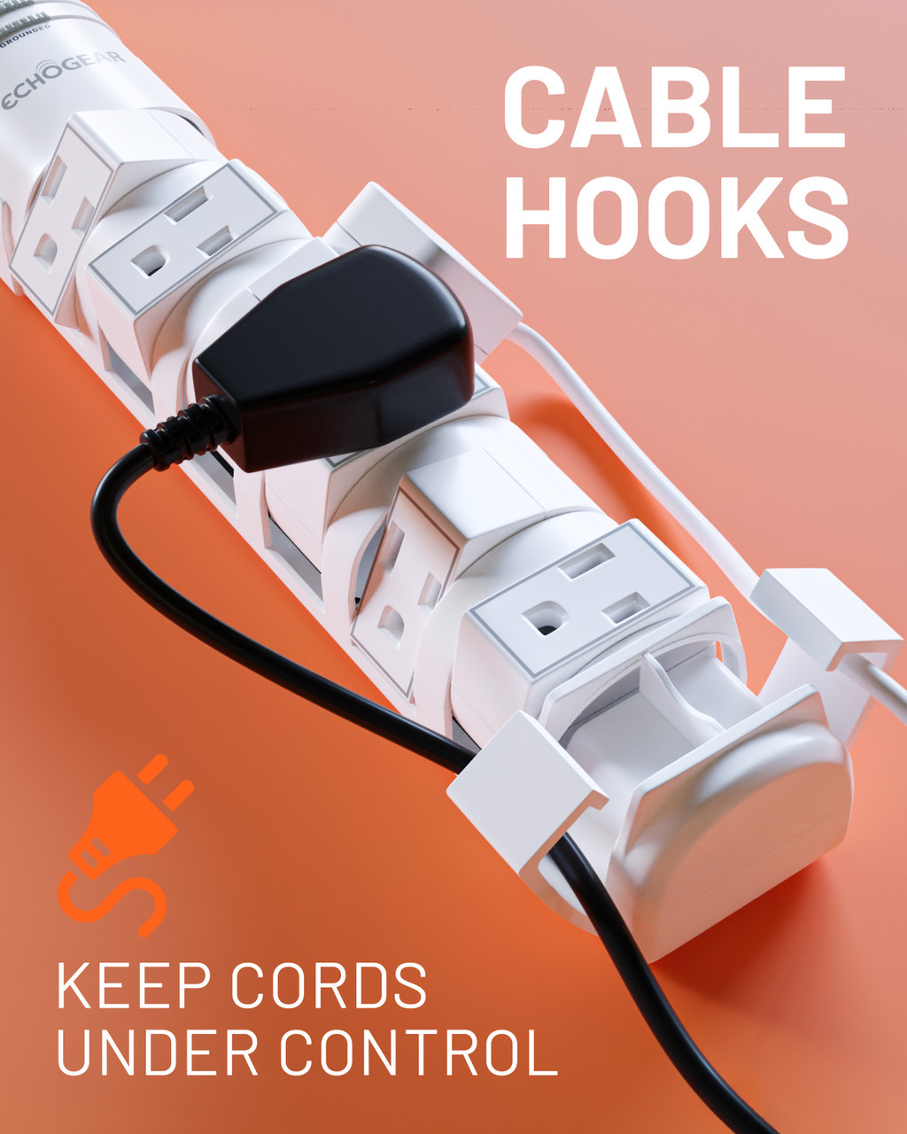 White 8-Outlet Rotating-Plug Surge Protector Power Strip - ECHOGEAR