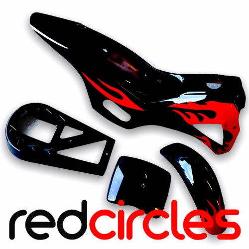 Black / Red Flame Super Dirt Bike Plastics Set - Red Circles ...