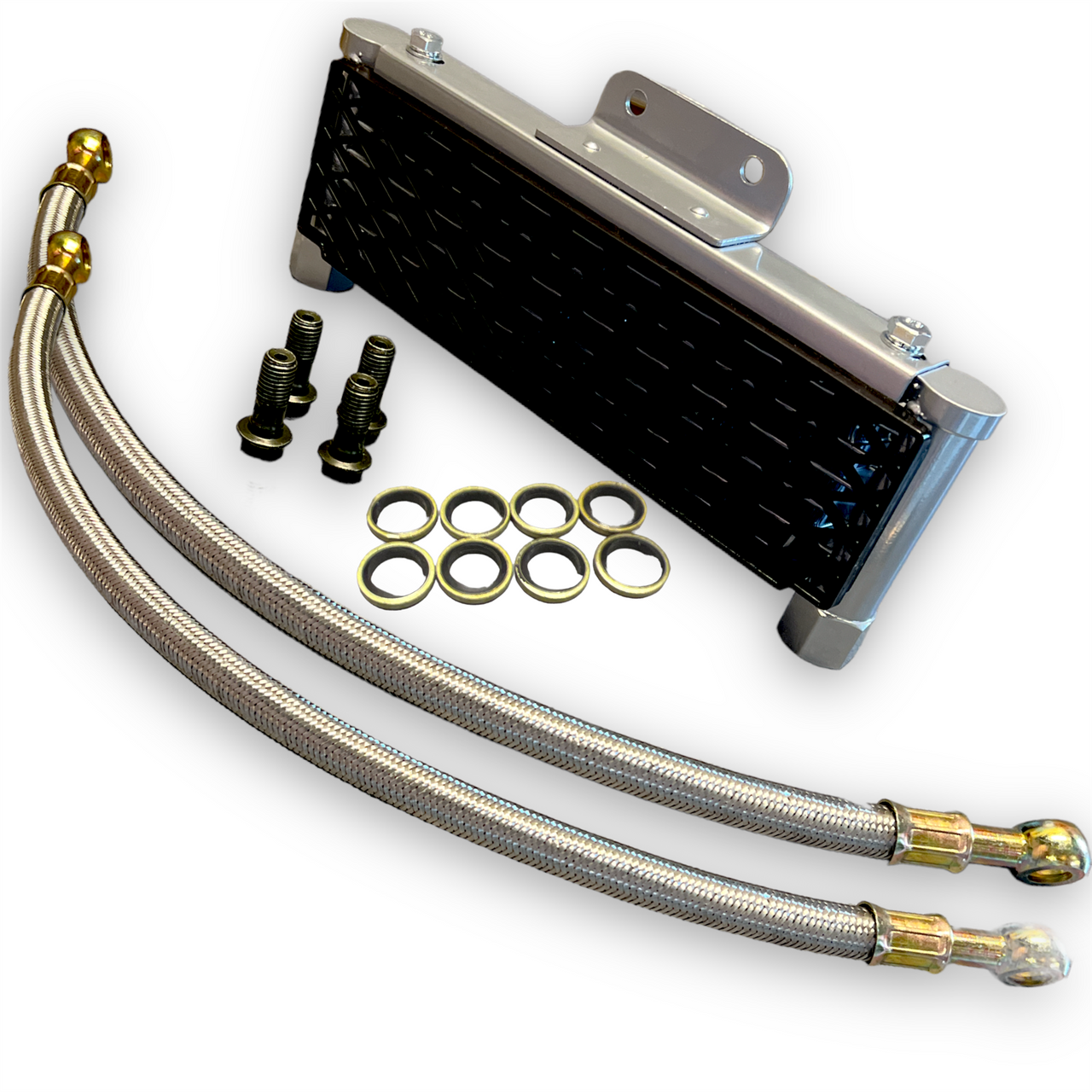 Pit Bike Wide Oil Cooler Kit With Braided Hoses - Red Circles ...
