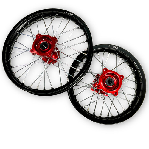 Black & Red DEEP STATE CNC Pit Bike Wheels Set (14|/12") - Red Circles ...