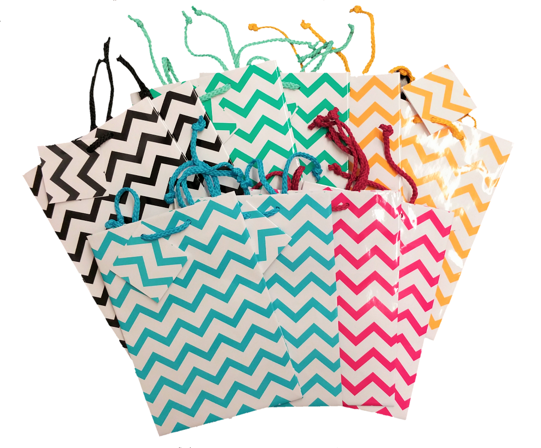 Assorted Chevron Tote Gift Bags - 4 3/4" x 2 1/2" x 6 3/4"H (10Bags/Pk ...