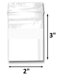 2" x 2" Reclosable Plastic Zipper Bags 2 Mil, White Block center. (100 ...