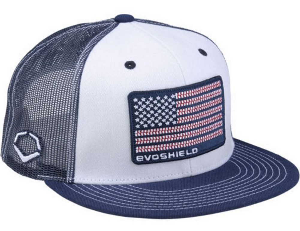 Evoshield Navy USA Flag Patch Snapback Flatbill Trucker Cap Hat, Navy ...