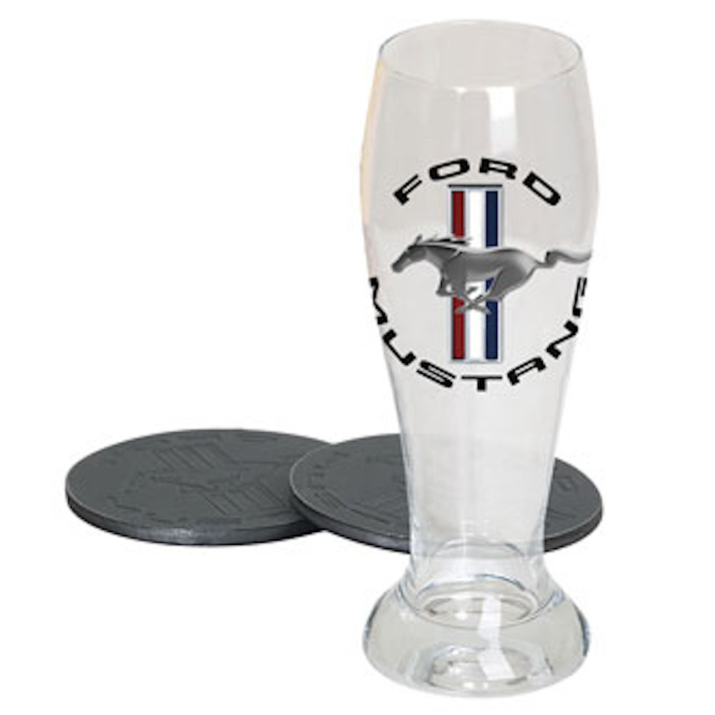 Ford Mustang 22 Oz Pilsner Glass Set With Coasters Frd 48702 Sports Diamond