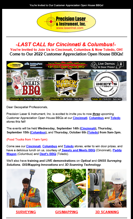 LAST CALL for Cincinnati & Columbus, Ohio! - Precision Laser & Instrument
