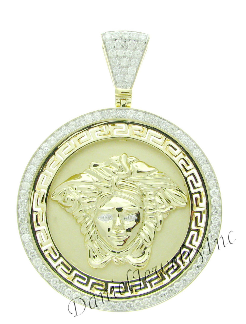 New Versace Greek Medusa Yellow 10k Gold 3" White Diamond 5.2ct Custom ...