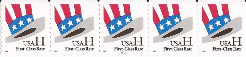 US Stamp - 1998 Uncle Sam Hat H Rate - Plate Strip of 5 Stamps #3264